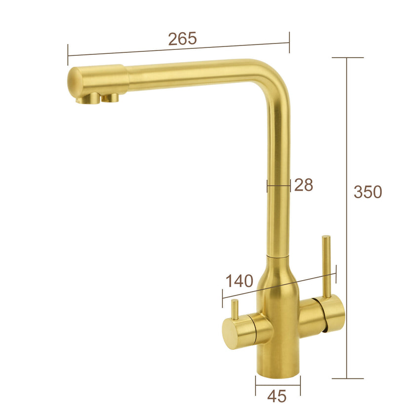 3-Way Mixer Faucet Tap Stainless Steel Gold Coating – Water Filter ...